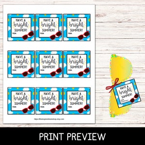 Printable End of the School Year Sunglasses Gift Tag, Student, Class ...