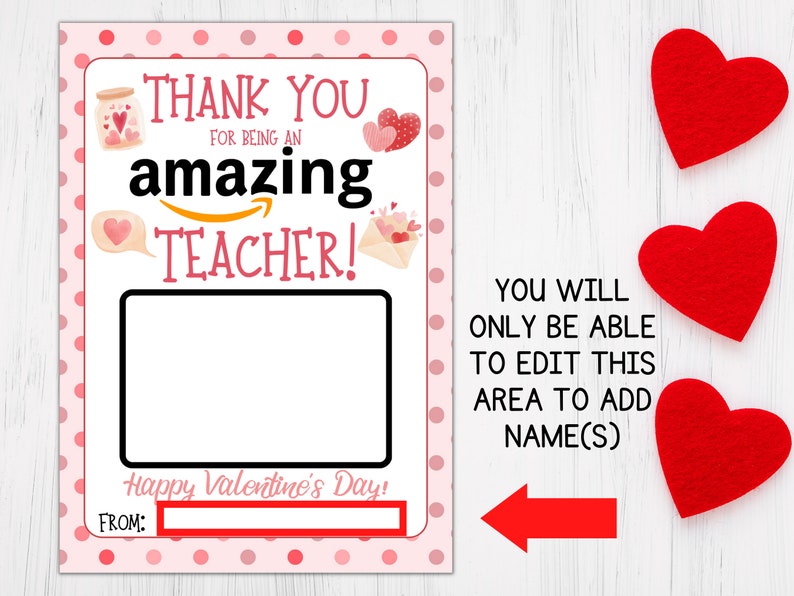Valentine's Day Teacher Gift Card Holder, Thank You Teacher (digital ...