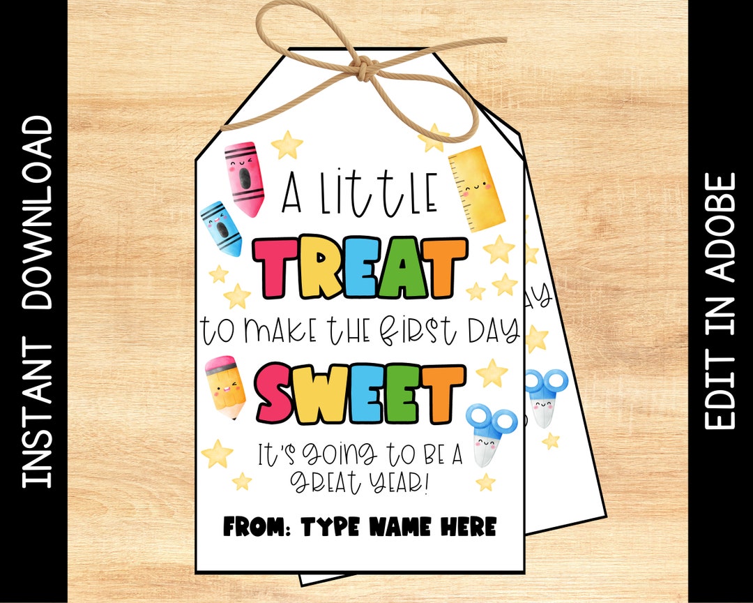 First Day of School Treat Tag: Student/teacher Gift (instant Download ...