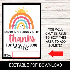 Printable Teacher Gift Tag, End of Year, Summer Theme (instant Download ...