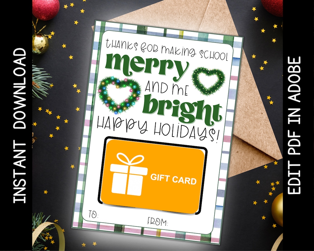 Printable Christmas Gift Card Holder for Teacher, Teacher Xmas Gift ...