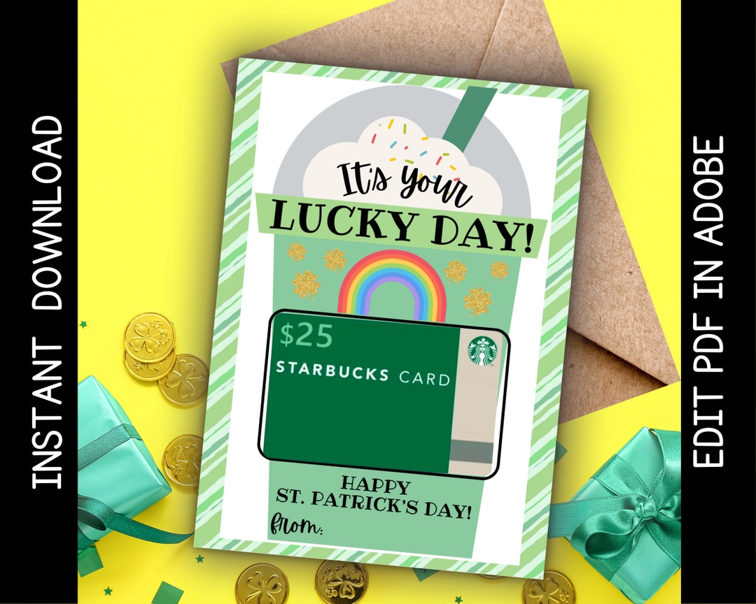 Printable St. Patrick's Day Coffee Gift Card Holder, It's Your Lucky ...
