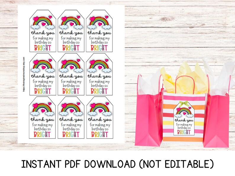 Rainbow Birthday Party Favor Tags: Printable Thank You Tags (PDF ...