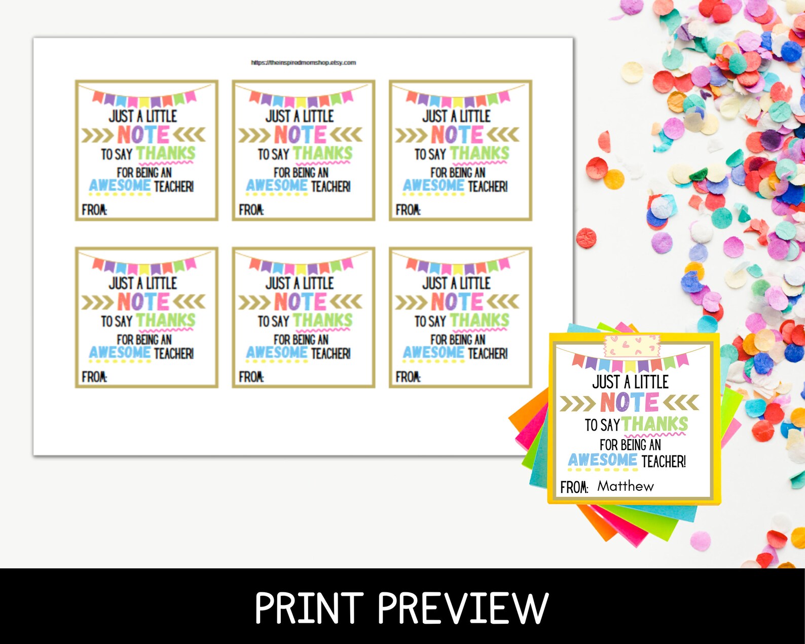Printable Teacher Appreciation Sticky Note Gift Tag (editable PDF) - Etsy
