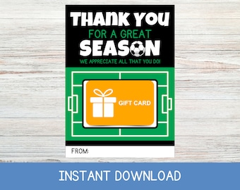 Thank You for A Great Season Coach Gift Card Holder, Soccer Thank You ...