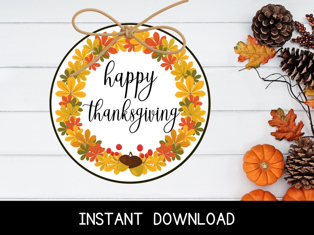 Printable Happy Thanksgiving Leaves Circle Tag, Thanksgiving Gift Tag ...