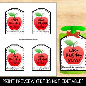 Printable Back to School Apple Gift Tag, First Day of School, Back to ...