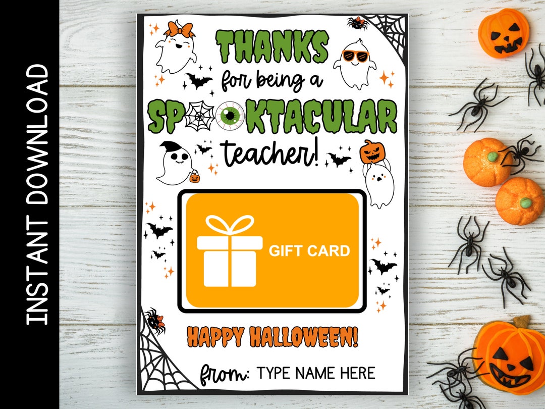 Halloween Printable Gift Card Holder for Teacher, Thank You ...