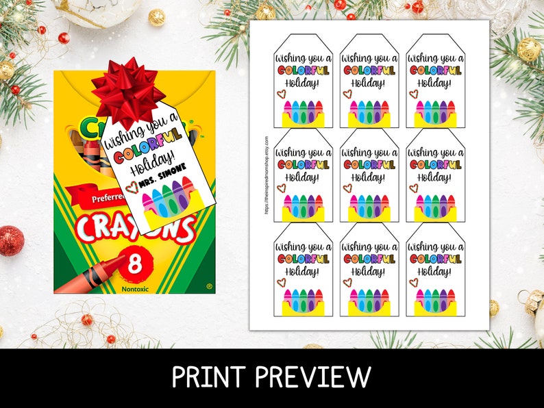 Printable Colorful Holiday Crayon Gift Tag Holiday Gift for - Etsy