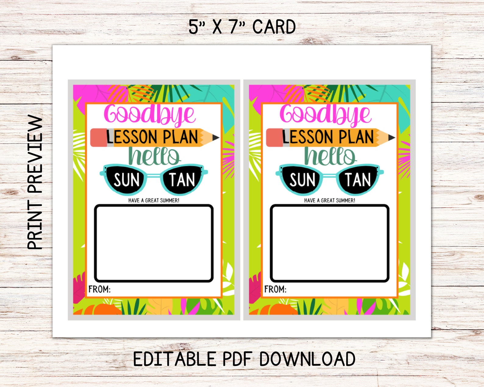 Summer Teacher Gift Card Holder, Printable Thank You Card (digital ...