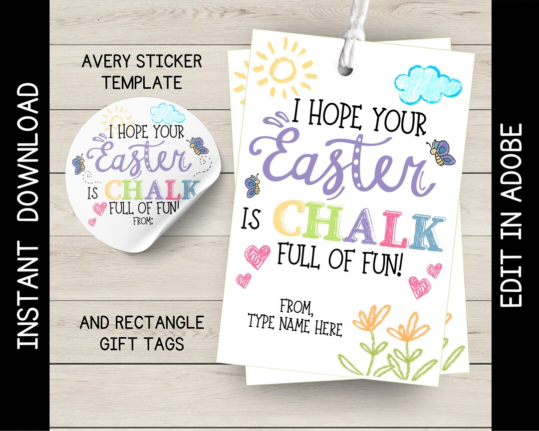 Printable Chalk Gift Tag for Easter, Chalk Full of Fun, Easter Gift ...