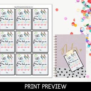 Printable Employee Teacher Appreciation Gift Tag, Take Note You Are ...