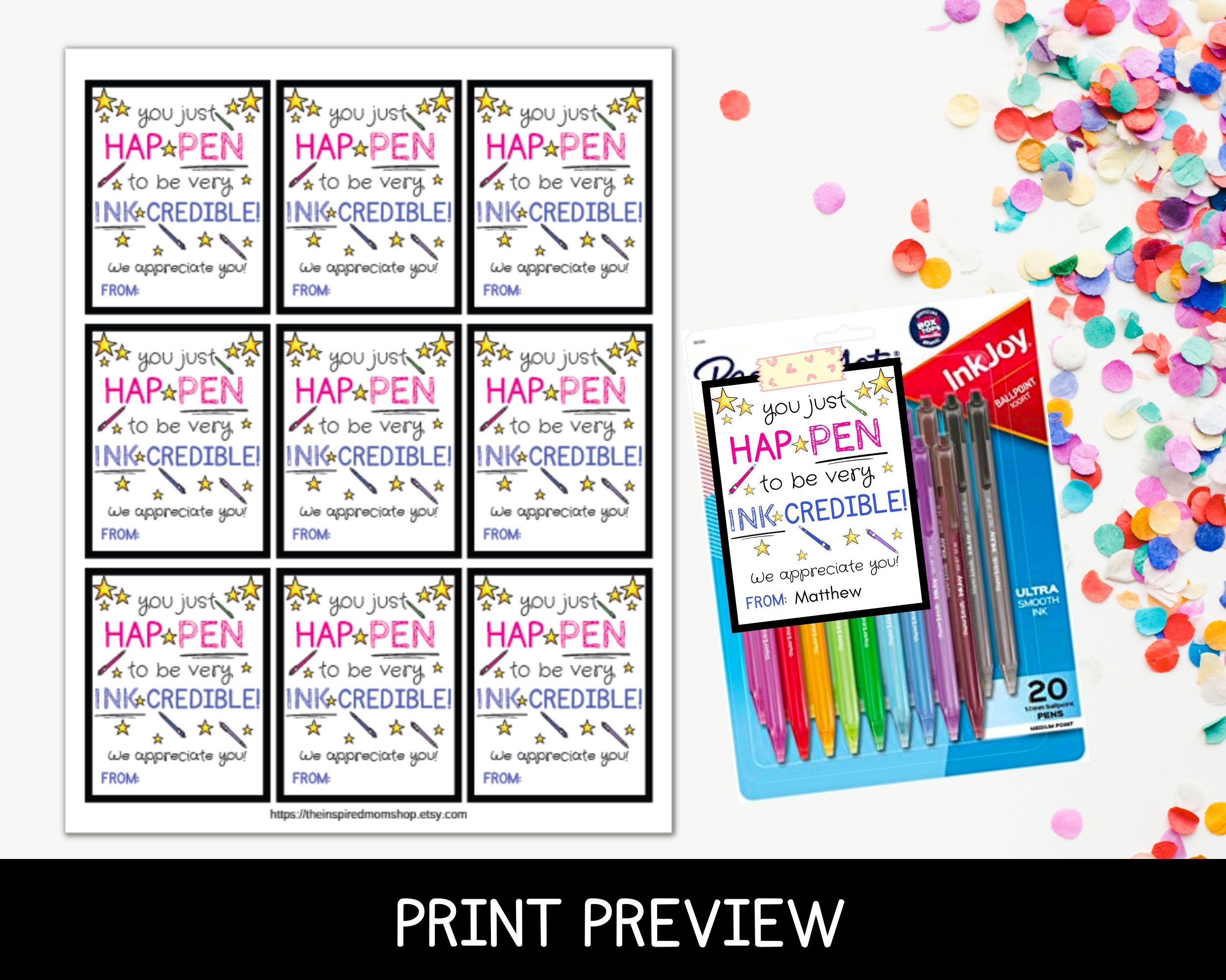 Printable Pen Gift Tag: Employee Teacher Appreciation (instant Download ...