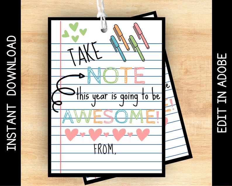 Printable Notebook Gift Tag, Back to School Teacher Gift (instant ...