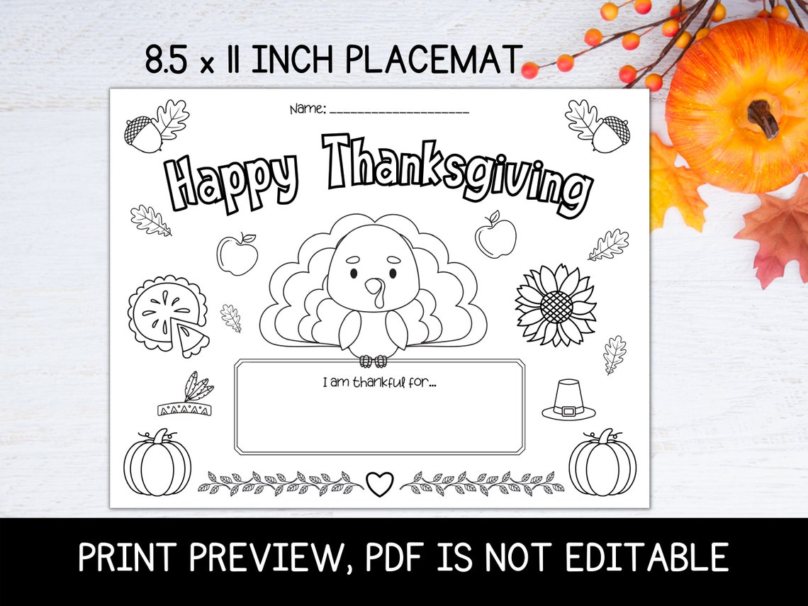 Printable Thanksgiving Kids Coloring Placemat Kids Table - Etsy