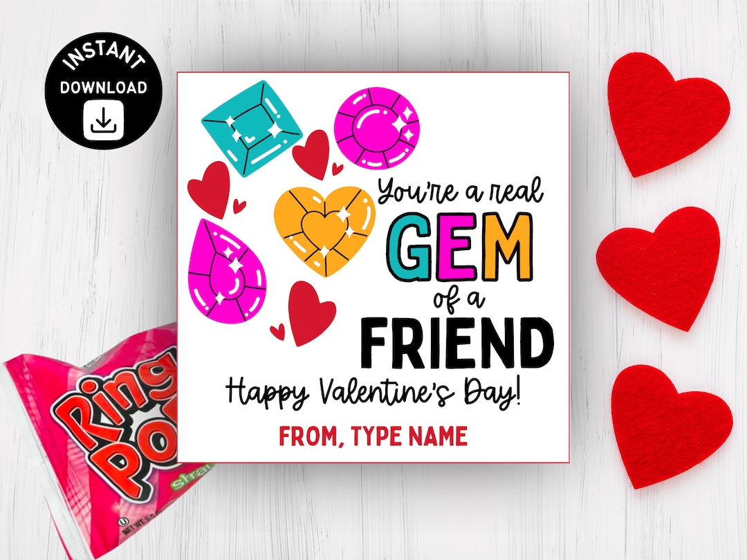 Ring Pop Valentine Tag: Gem Friend Printable (instant Download) - Etsy