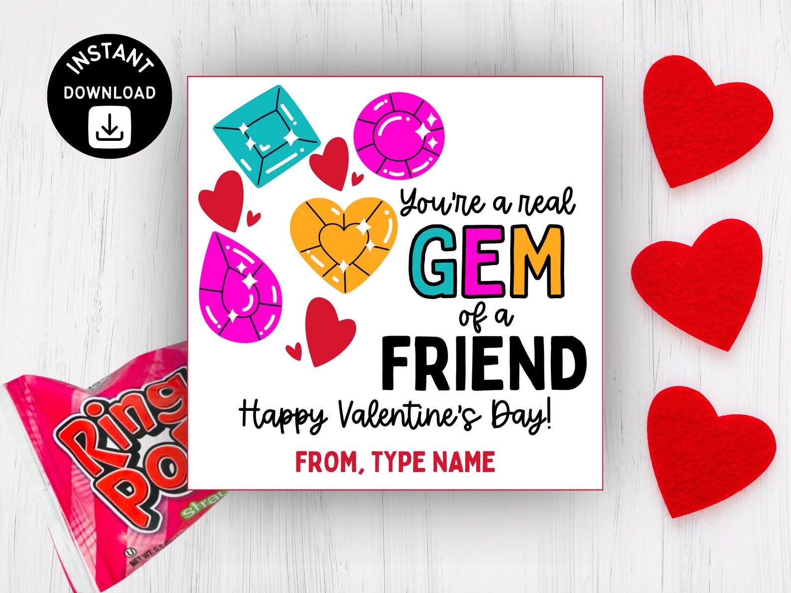 Ring Pop Valentine Tag: Gem Friend Printable (instant Download) - Etsy