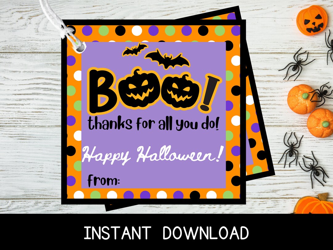 Printable Halloween Thank You Tag, Halloween Gift Tag, Boo Thanks for ...