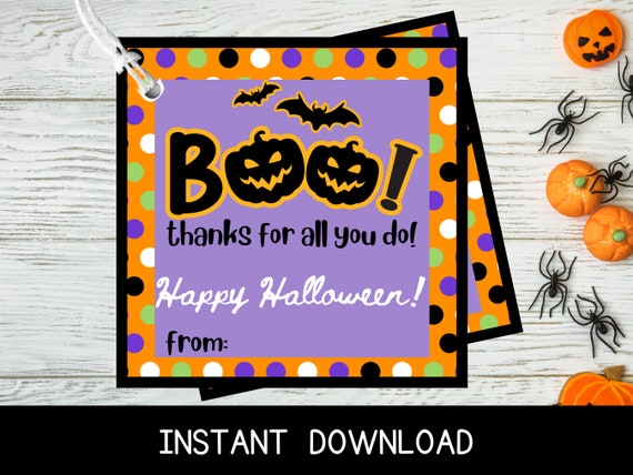 Printable Halloween Thank You Tag Halloween Gift Tag Boo - Etsy