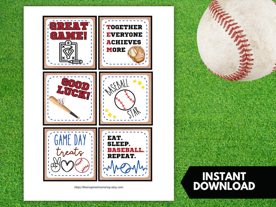 Printable Baseball Treat Tags: Game Day Team Snacks (PDF Download) - Etsy