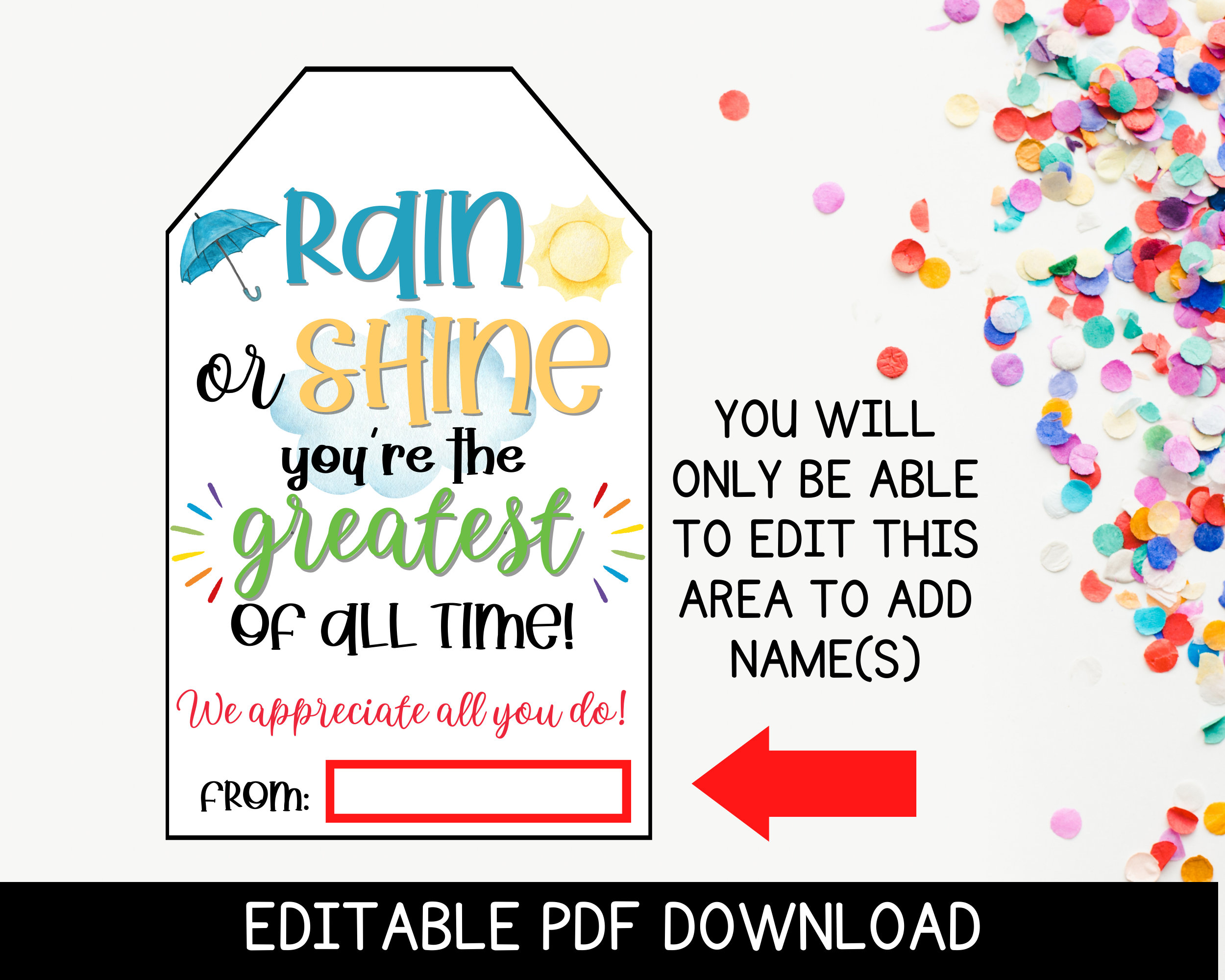 Teacher Appreciation Umbrella Gift Tag: Rain or Shine Printable ...