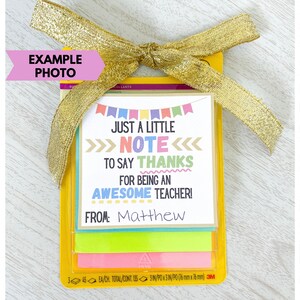 Printable Teacher Appreciation Sticky Note Gift Tag (editable PDF) - Etsy