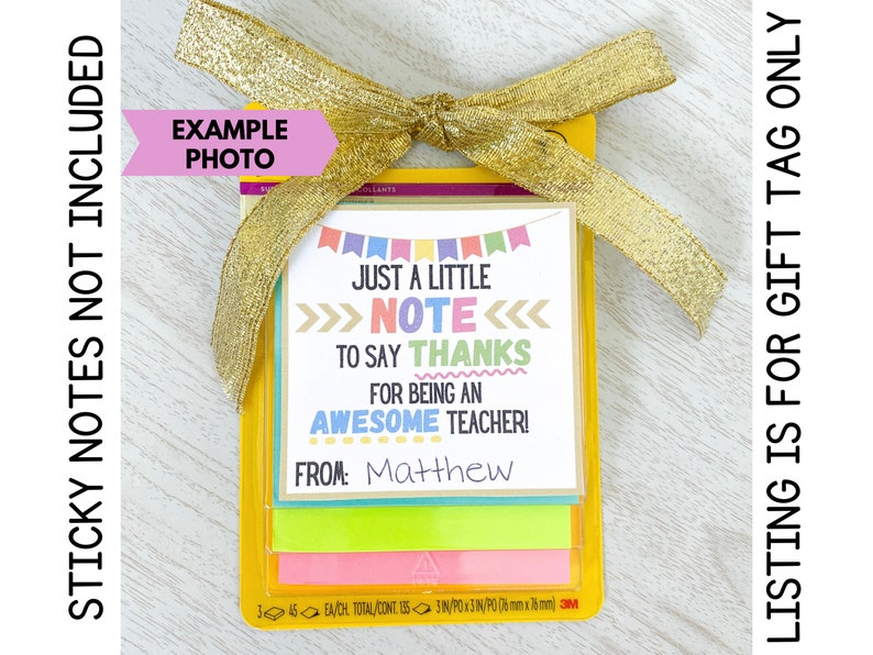 Printable Teacher Appreciation Sticky Note Gift Tag (editable PDF) - Etsy
