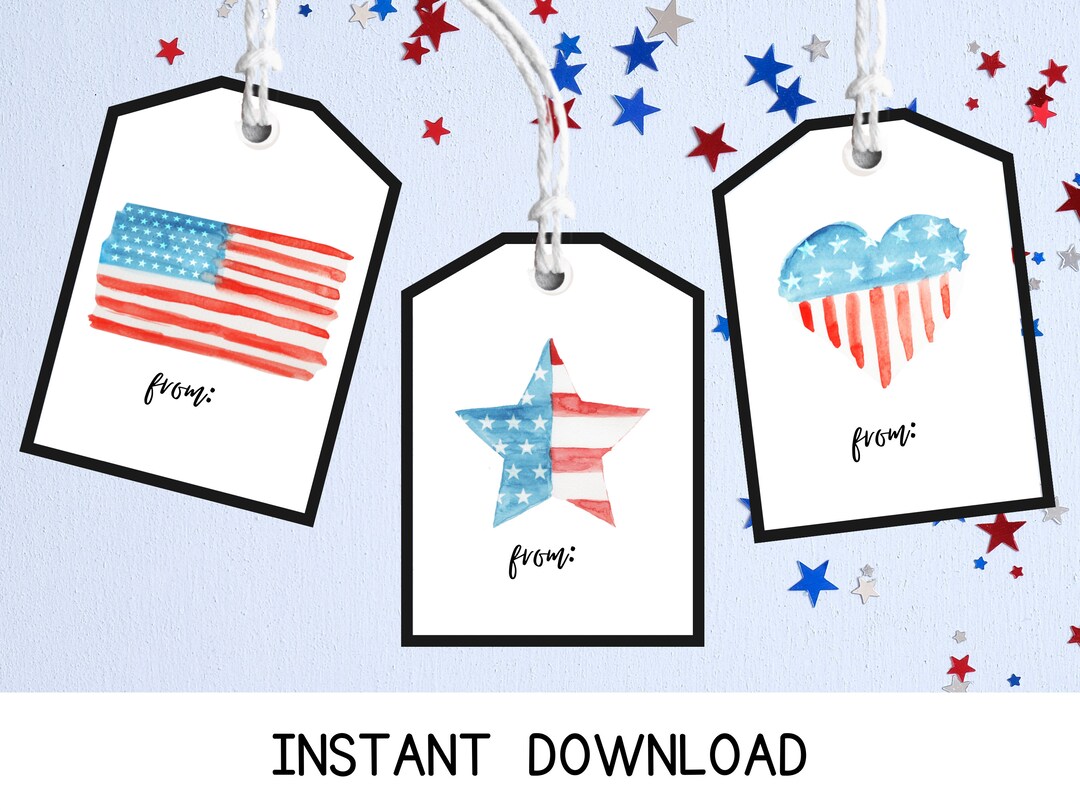 Watercolor American Flag Gift Tags: Patriotic Party Favors (instant ...