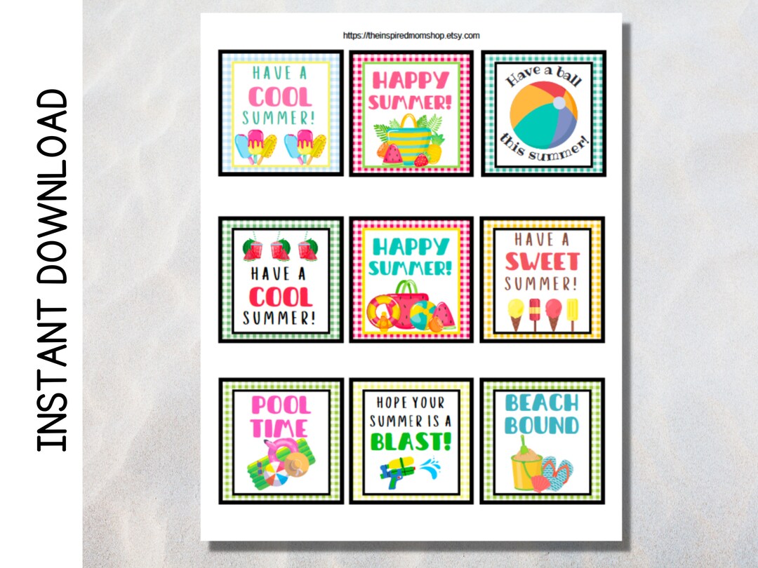 End of School Year Printable Gift Tags, Pool, Beach, Popsicle ...