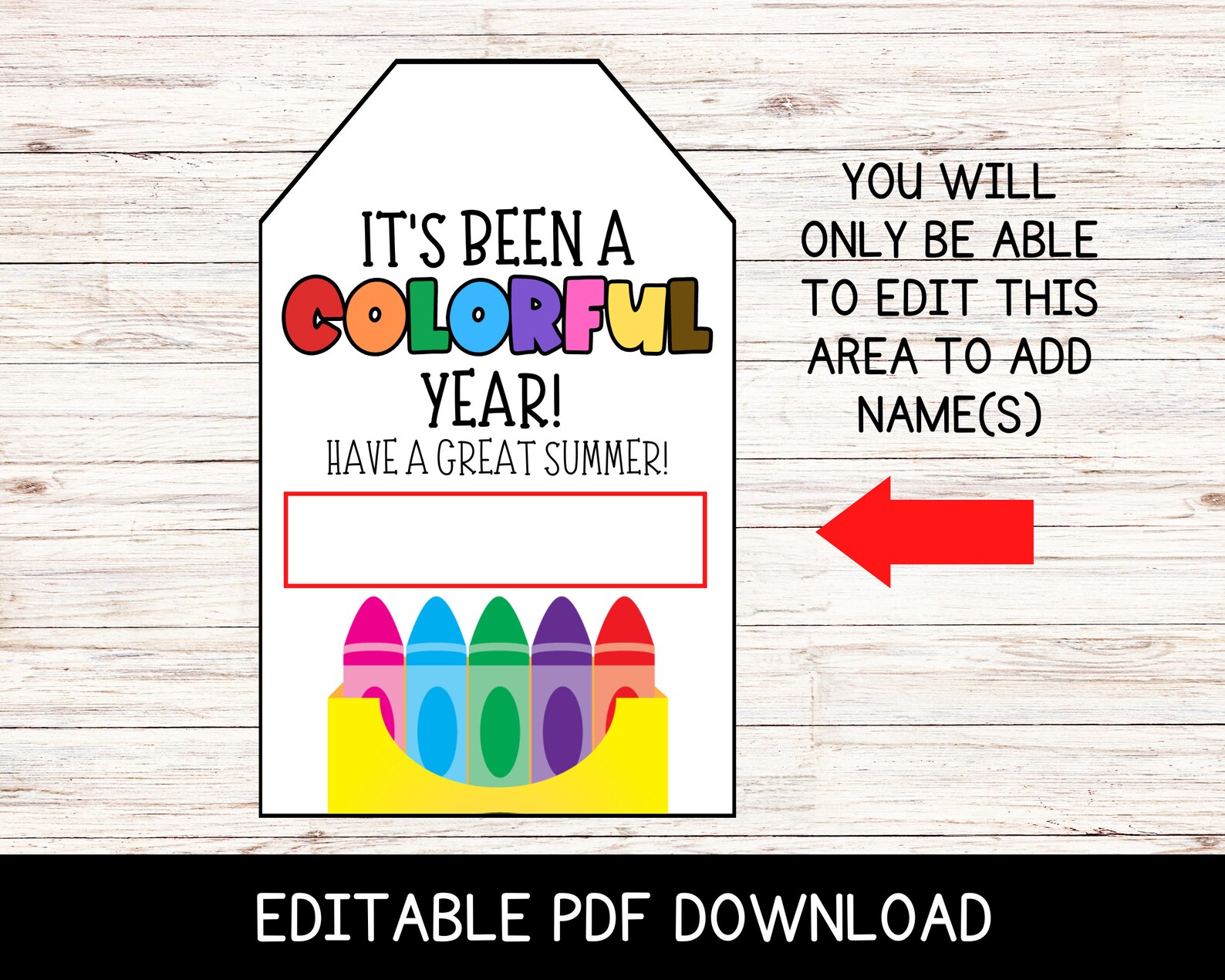End of Year Crayon Gift Tag: Editable Student Gift (digital Download ...