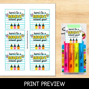 Printable Marker Gift Tag, Bright School Year, Teacher Staff Gift ...