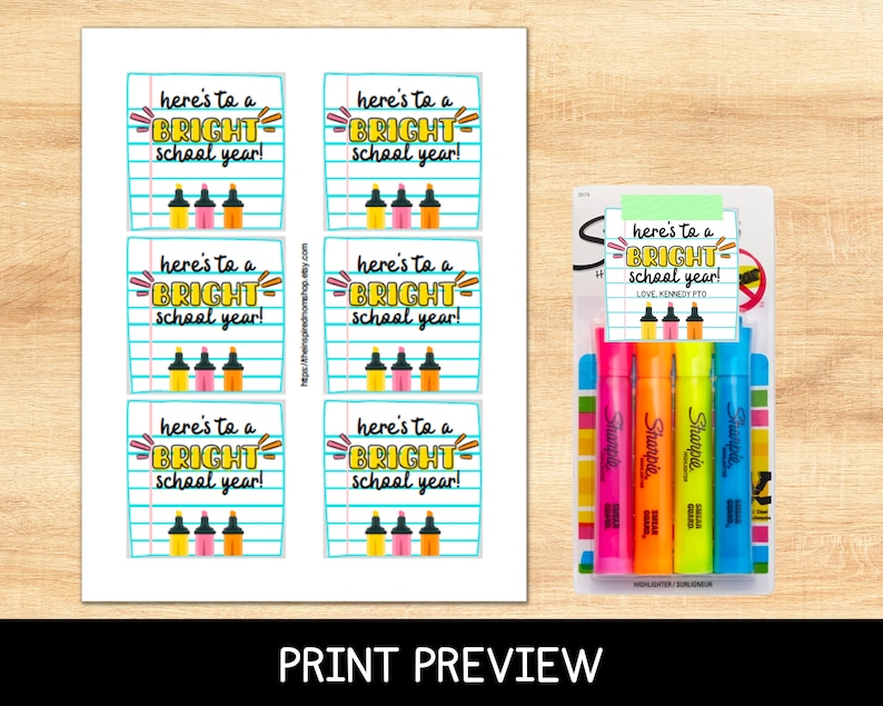 Printable Marker Gift Tag, Bright School Year, Teacher Staff Gift ...