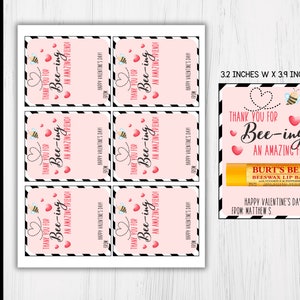 Printable Valentine's Day Chapstick Card, Thank You for Bee-ing an ...