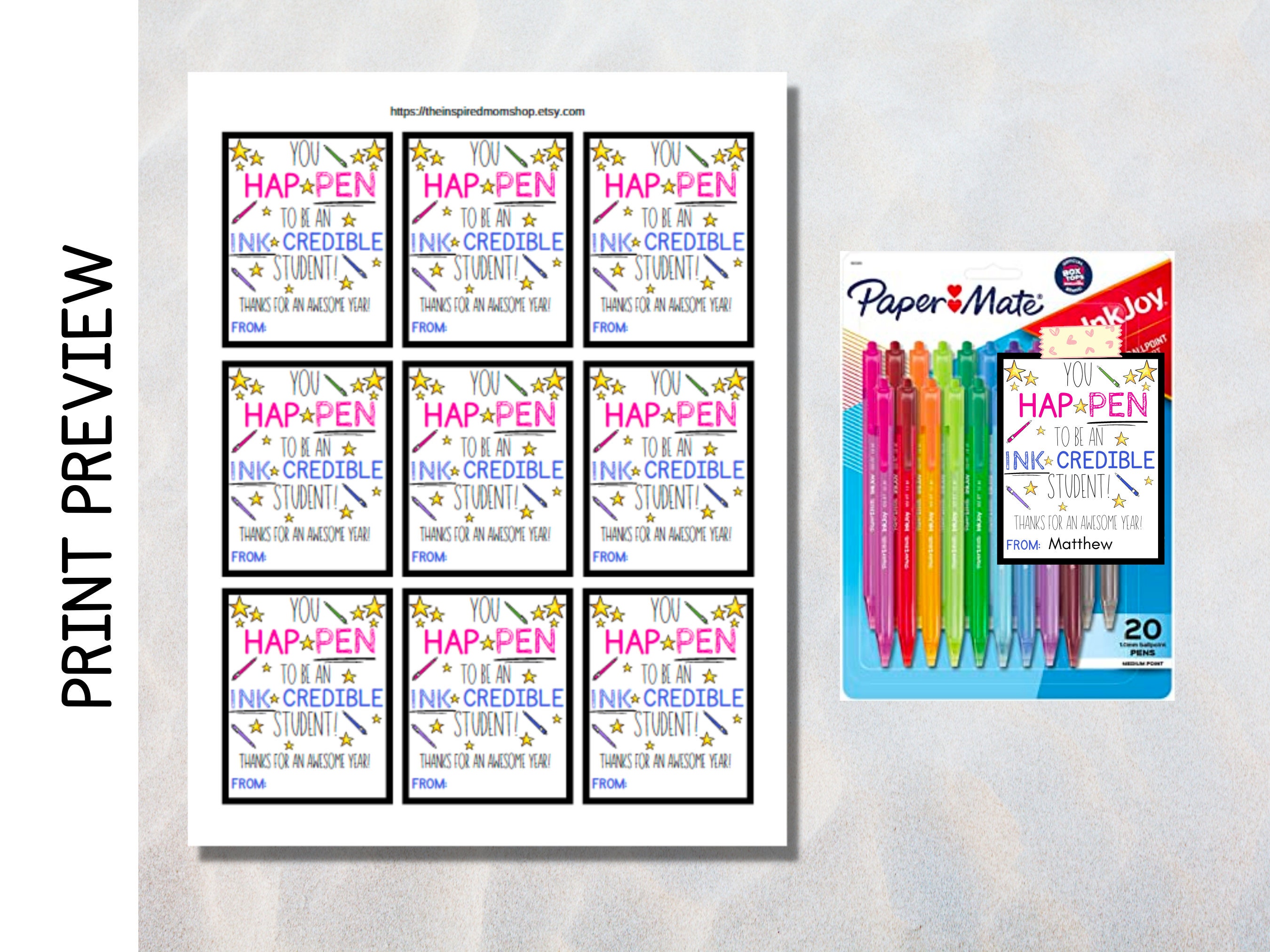 Printable End of the School Year Student Pen Gift Tag Hap-pen - Etsy