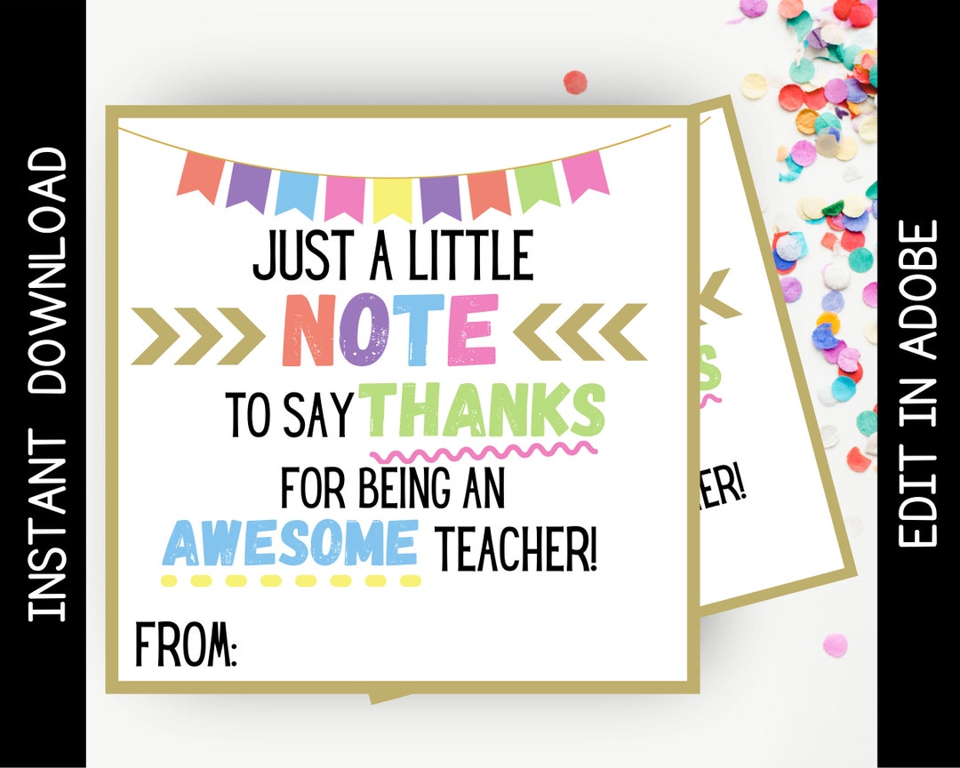 Printable Teacher Appreciation Sticky Note Gift Tag (editable PDF) - Etsy