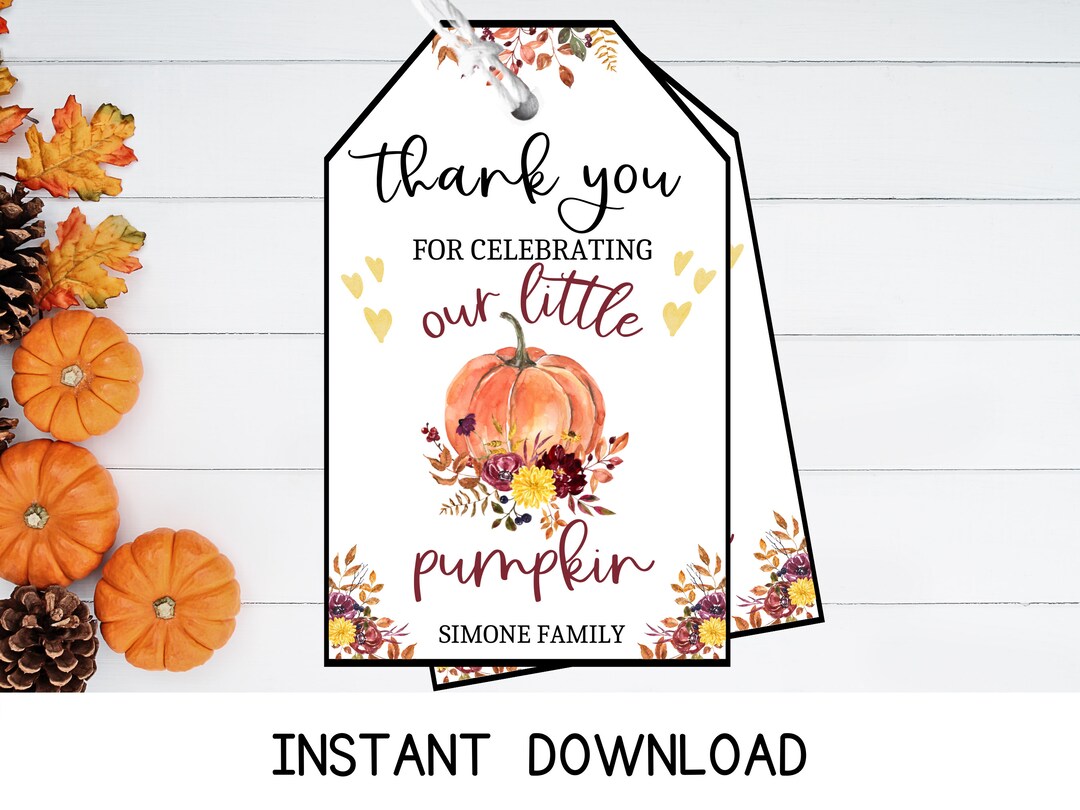 Pumpkin Birthday Thank You Tags: Fall Party Favors (PDF Download) - Etsy
