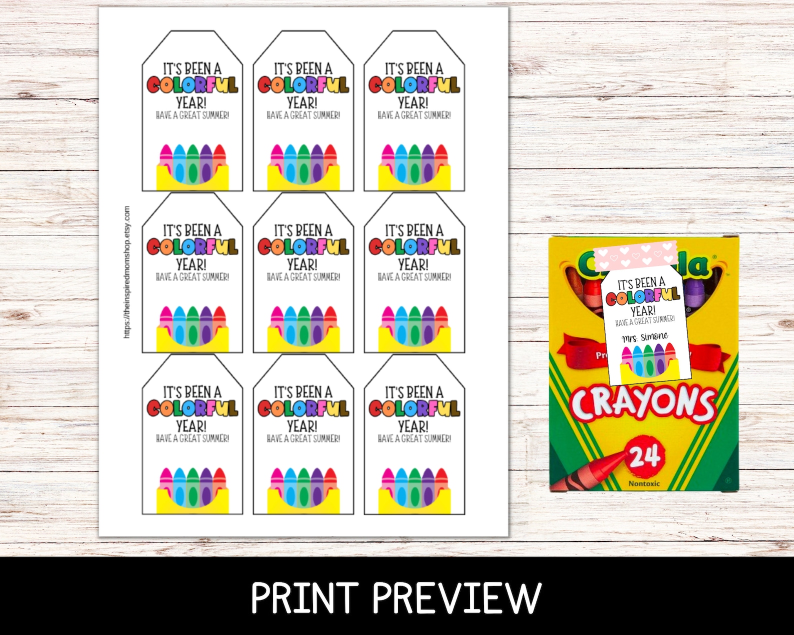 End of Year Crayon Gift Tag: Editable Student Gift (digital Download ...