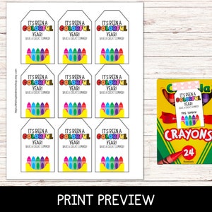 Printable End of the School Year Crayon Gift Tag for Students or Class ...