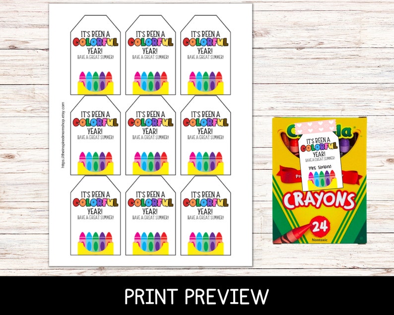 End of Year Crayon Gift Tag: Editable Student Gift (digital Download ...