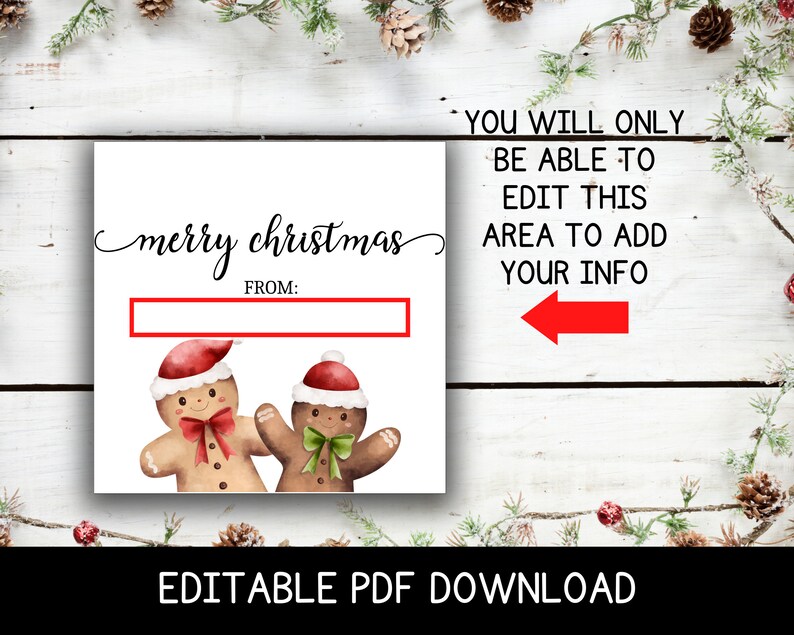 Printable Gingerbread Christmas Gift Tag, Editable Holiday Tag (digital ...