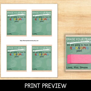 Printable Eraser Gift Tag: Back to School Student Gift (instant ...