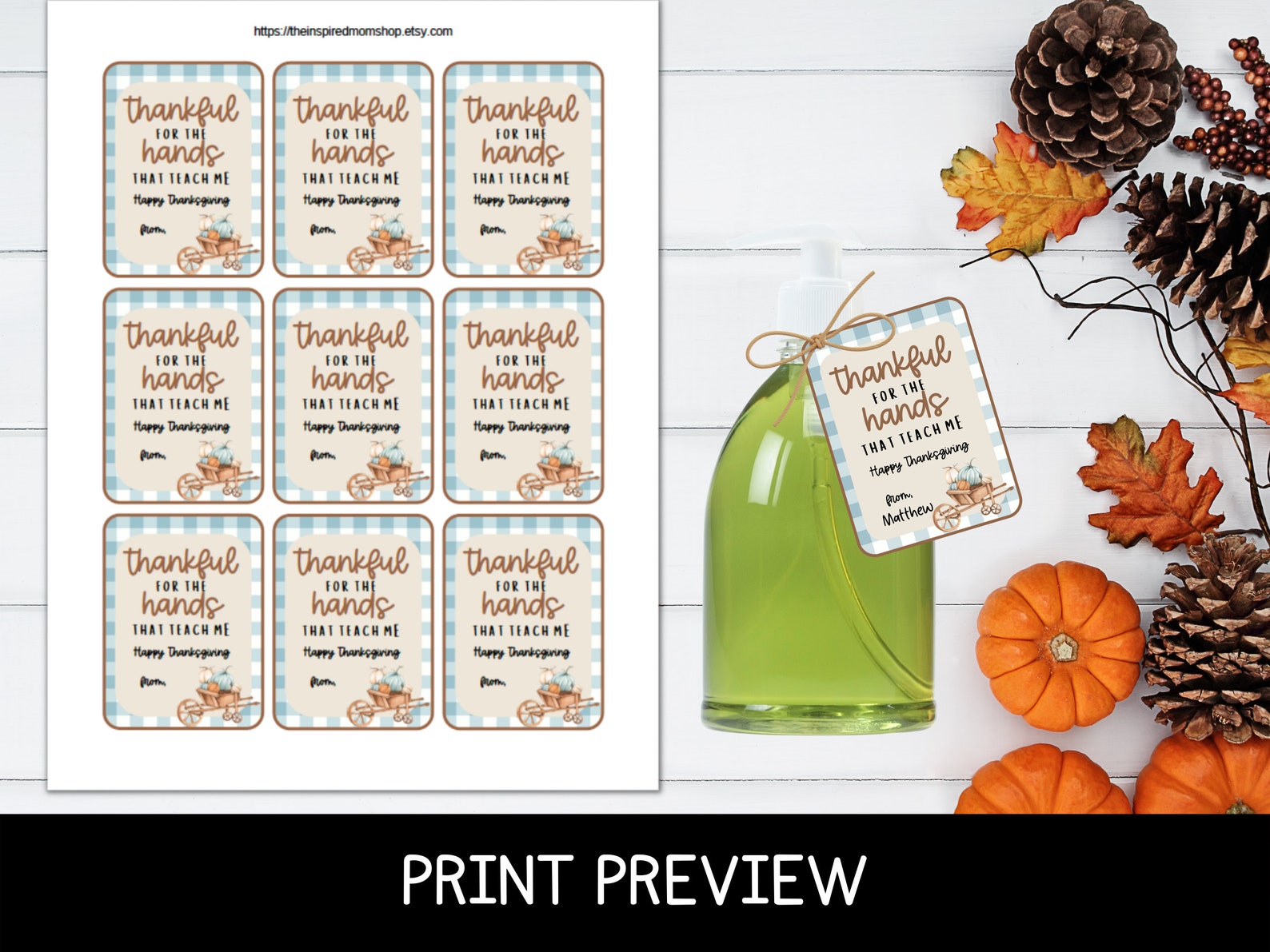 Printable Thanksgiving Teacher Pumpkin Gift Tag Thankful for - Etsy