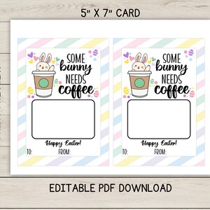 Sombunny Needs Coffee Printable Easter Gift Card Holder, Editable ...