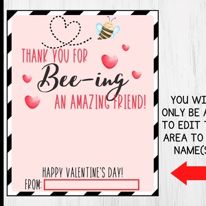 Printable Valentine's Day Chapstick Card, Thank You for Bee-ing an ...