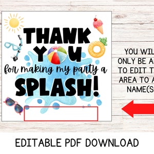 Printable Summer Party Favor Tags: Pool Party Splash Theme (instant ...