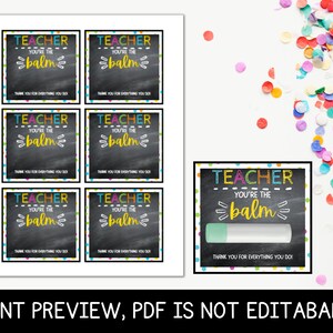 Printable Teacher Lip Balm Gift Tag, Teacher Appreciation Gift, You're ...