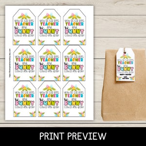 Printable Teacher Easter Gift Tag, Best Teacher Bunny Tag, Editable ...