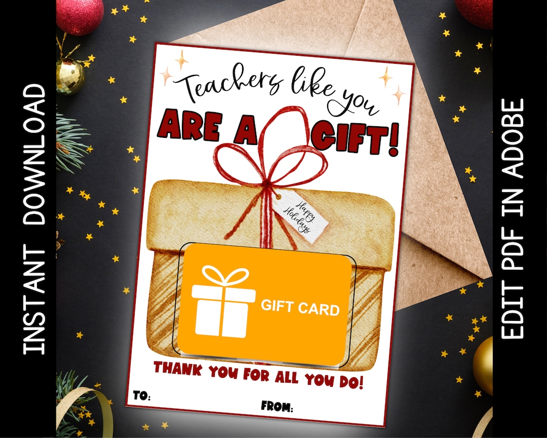 Printable Christmas Teacher Gift Card Holder (editable PDF) - Etsy