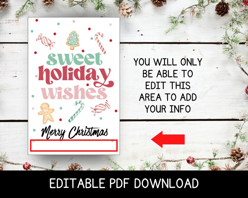 Printable Christmas Gift Tag, Editable Sweet Holiday Wishes (digital ...
