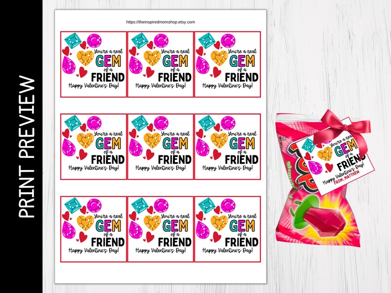 Ring Pop Valentine Tag: Gem Friend Printable (instant Download) - Etsy